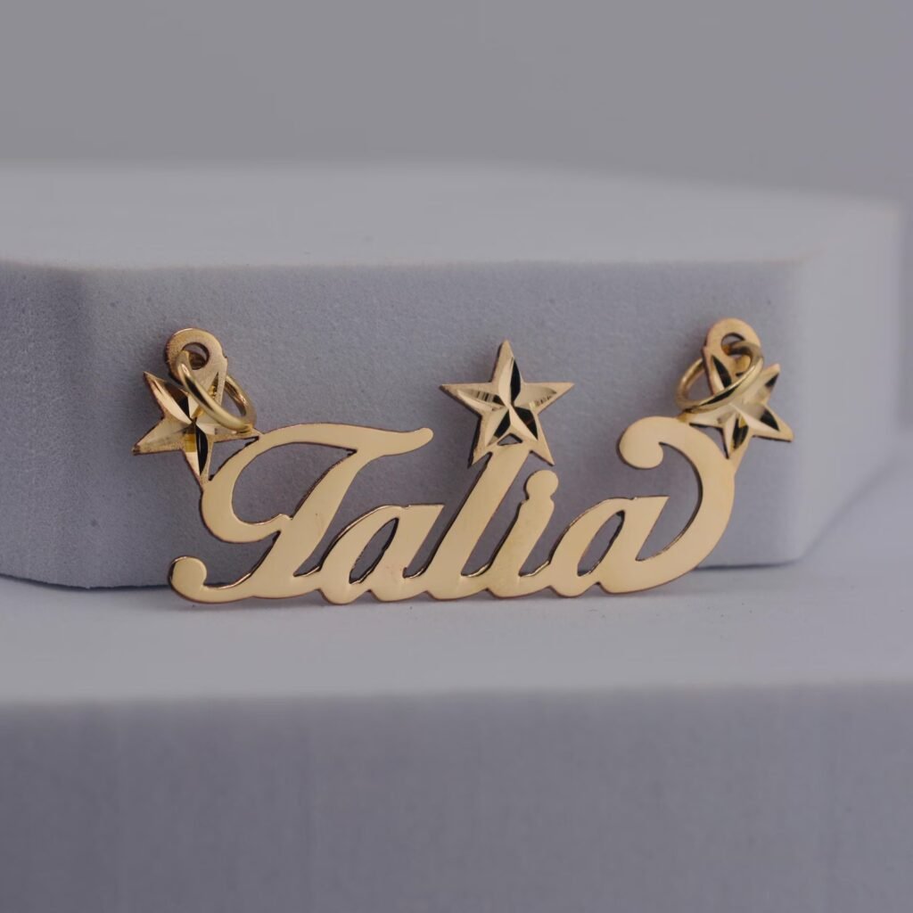 Mini Triple Star Nameplate Pendant – shazanee